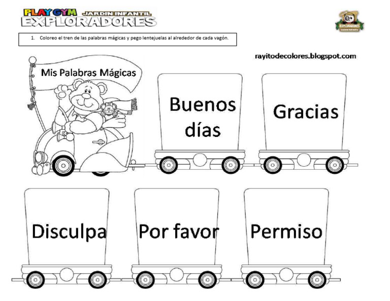 Coloreo El Tren de Las Palabras Mágicas y Pego Lentejuelas Al Alrededor ...