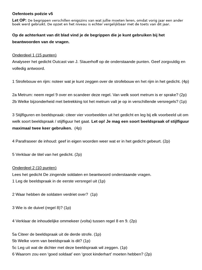 Oefentoets Poezie v5 | PDF