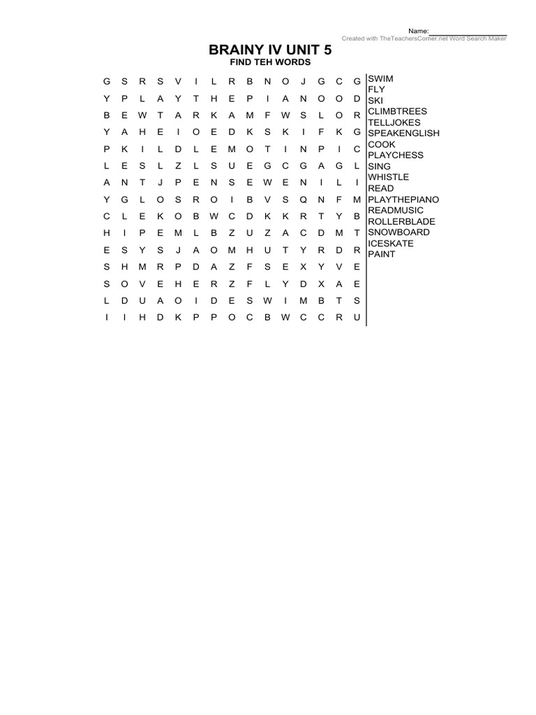 Brainy IV Unit 5 Word Search Puzzle | PDF