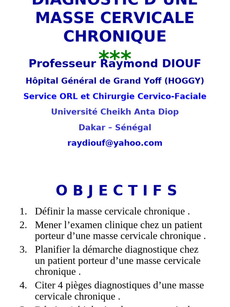 Diagnostic d'Une Masse Cervicale Chronique-rdiouf | PDF | Cou ...