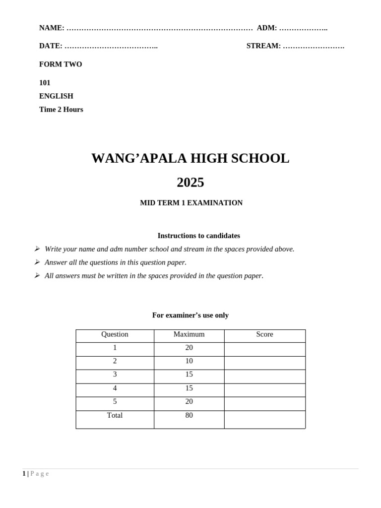 form 2 english mid term 1 2025 | PDF | Detective form 2 english mid term 1 2025 | PDF | Detective