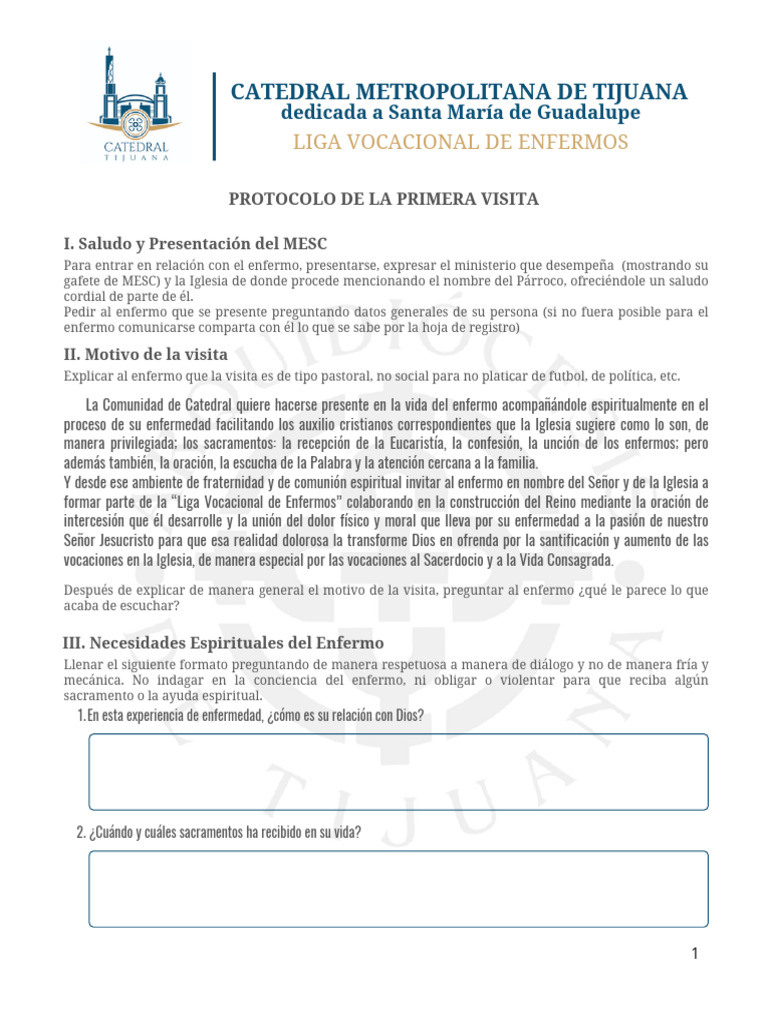 Protocolo Primera Visita Lve | PDF | eucaristía | Oración