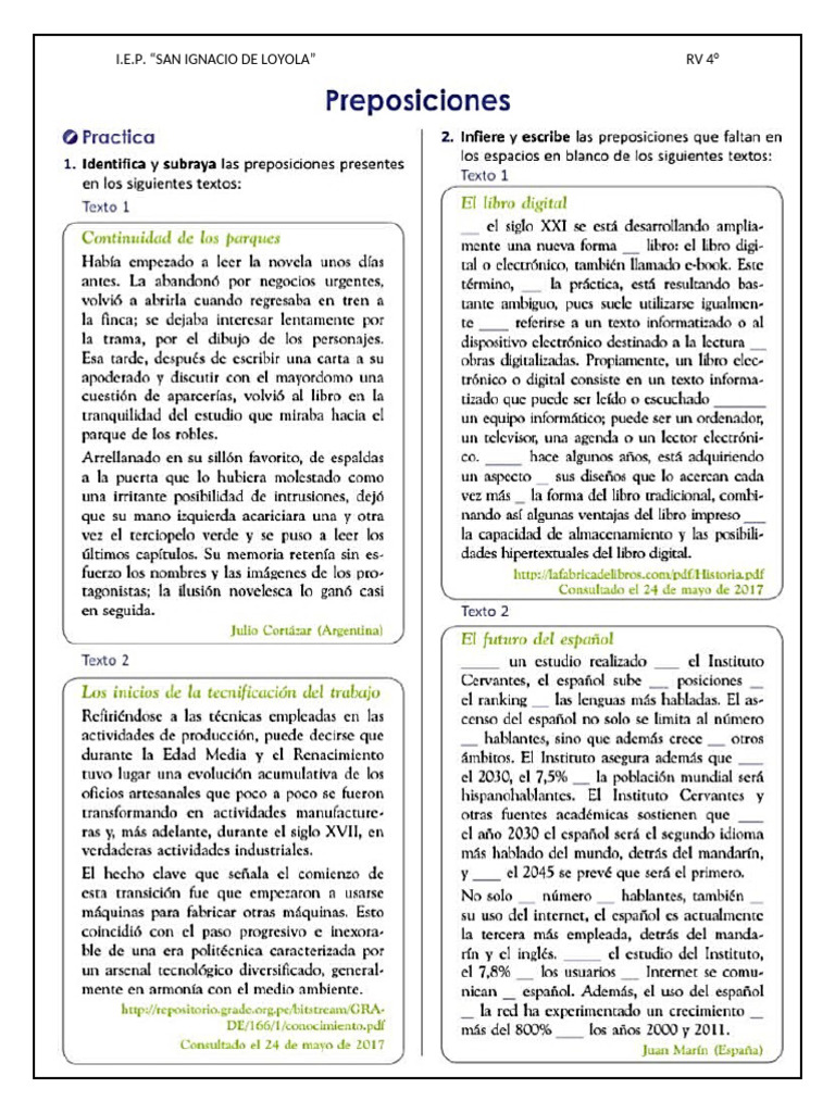 PREPOSICIONES | PDF