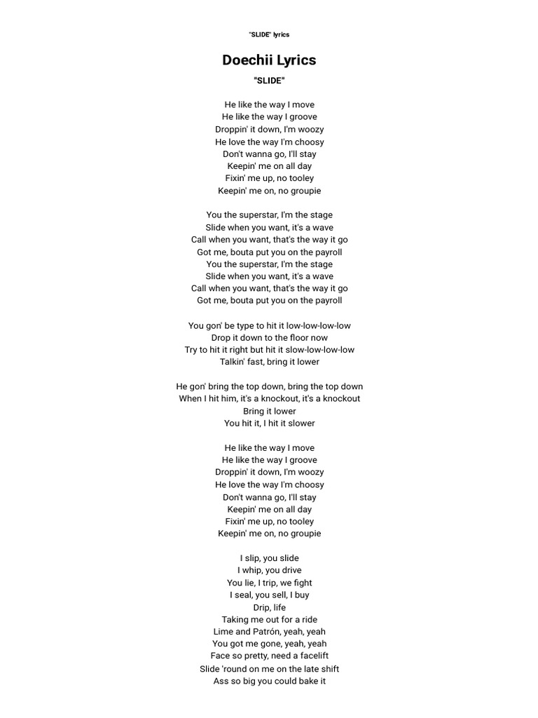 Doechii - SLIDE Lyrics | PDF