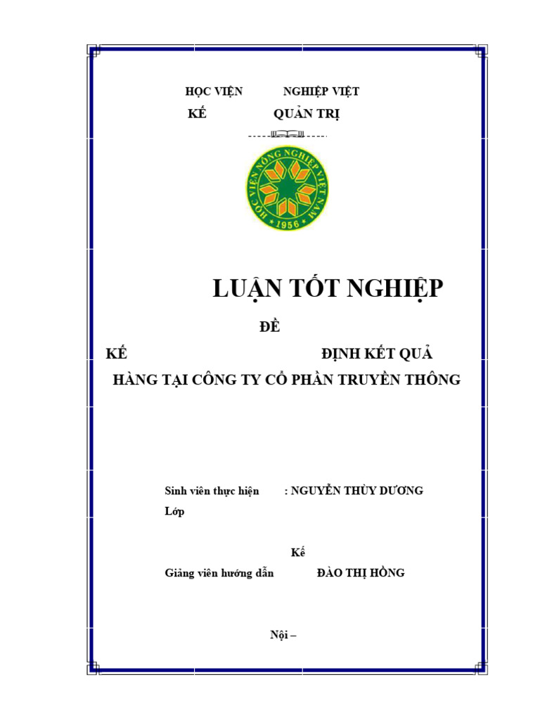 Khoa Luan Tot Nghiep Ke Toan Ban Hang Va Xac Dinh Ket Qua Ban Hang Hoc 73814 | PDF