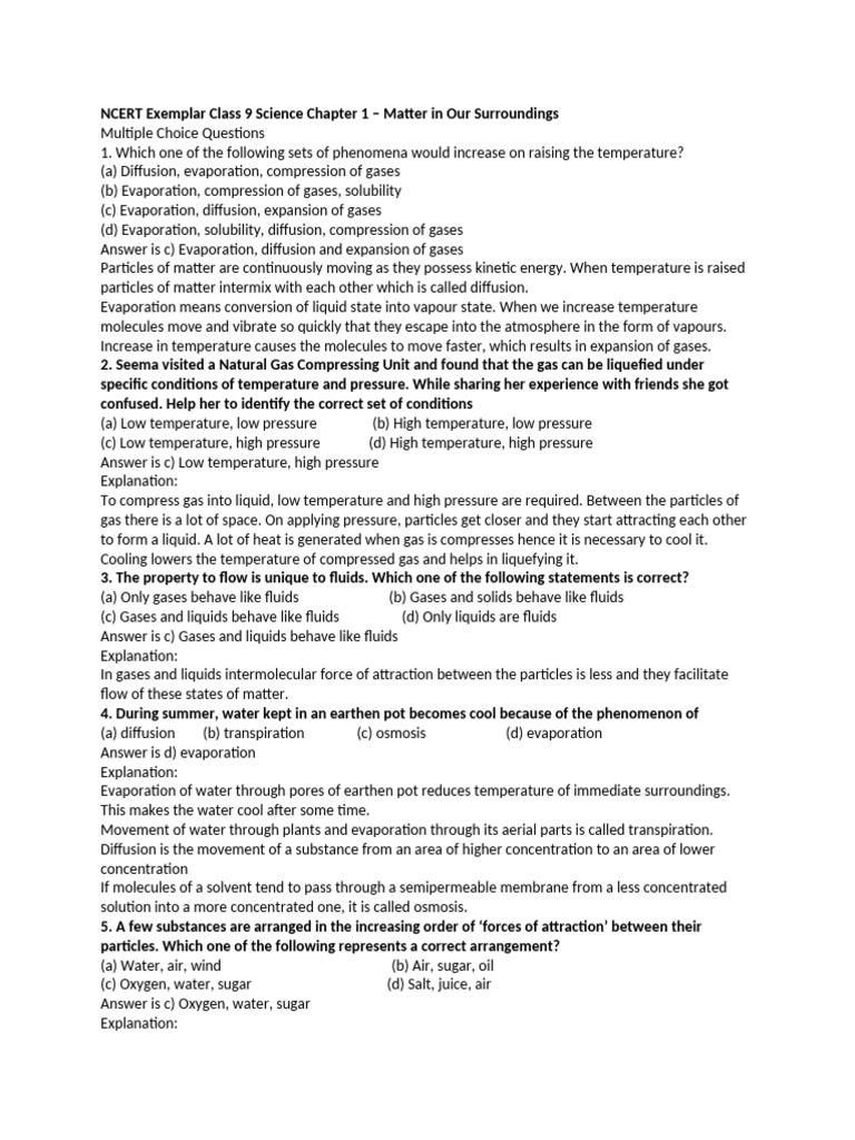 Exemplar Class 9 Science Chapter 1 | PDF | Gases | Evaporation