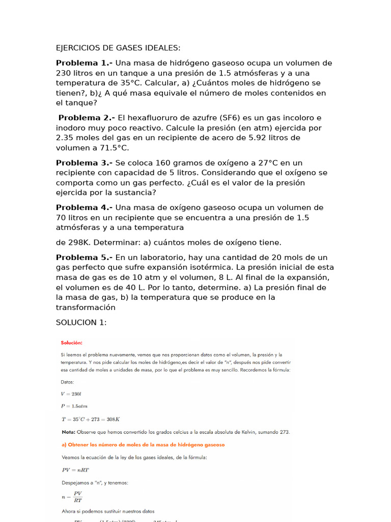 Ejercicios de Gases Ideales | PDF
