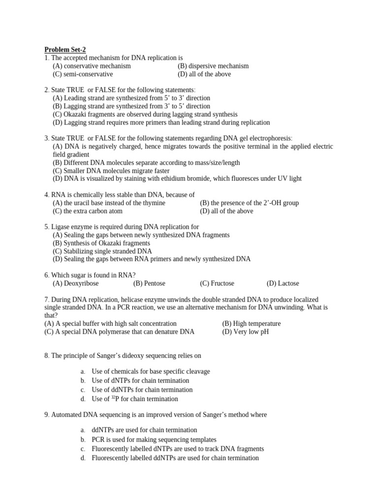 7-BS10003 - Problem Set 2 - D. Samanta | PDF | Dna | Dna Replication