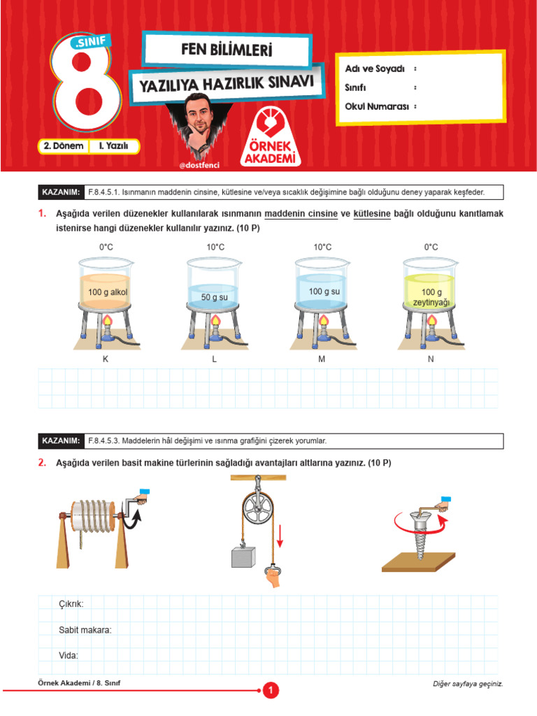 8fen Donem2 Yazili1 - Cengiz-Dost | PDF