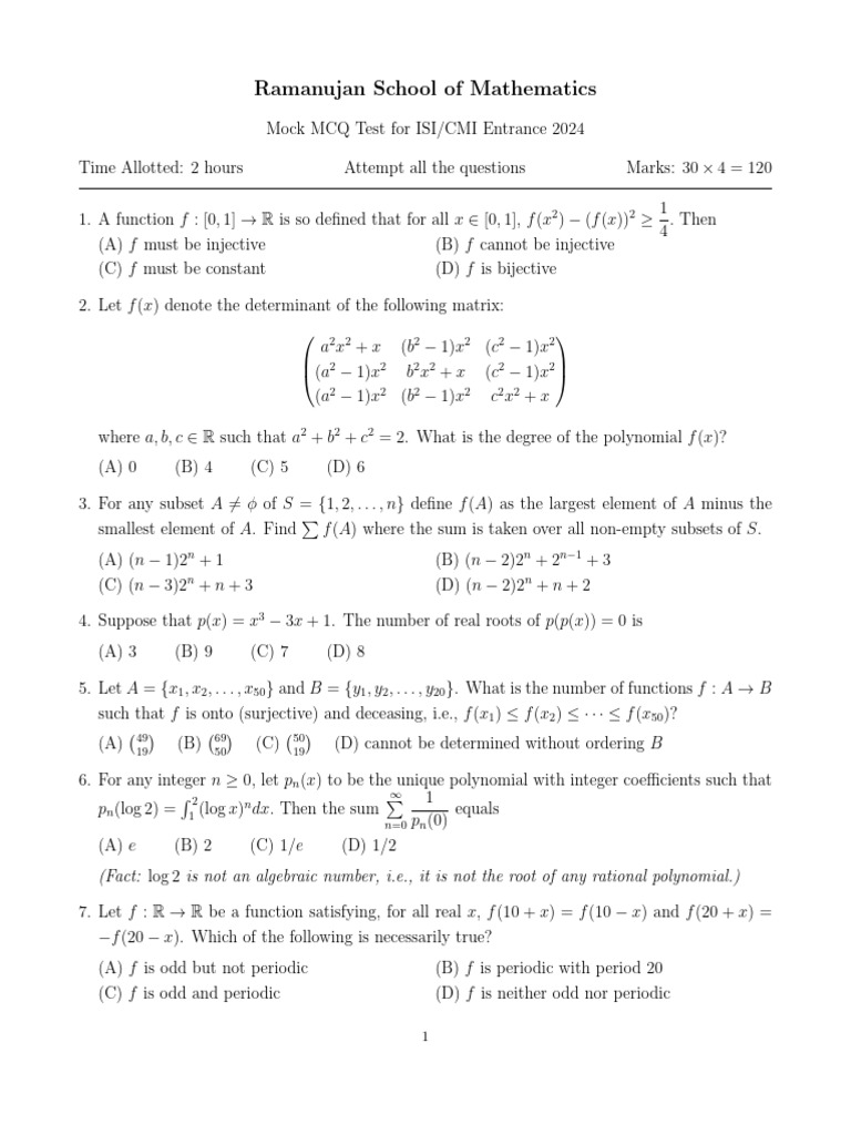 ISI Entrance 2024 3 Objective | PDF | Function (Mathematics) | Polynomial