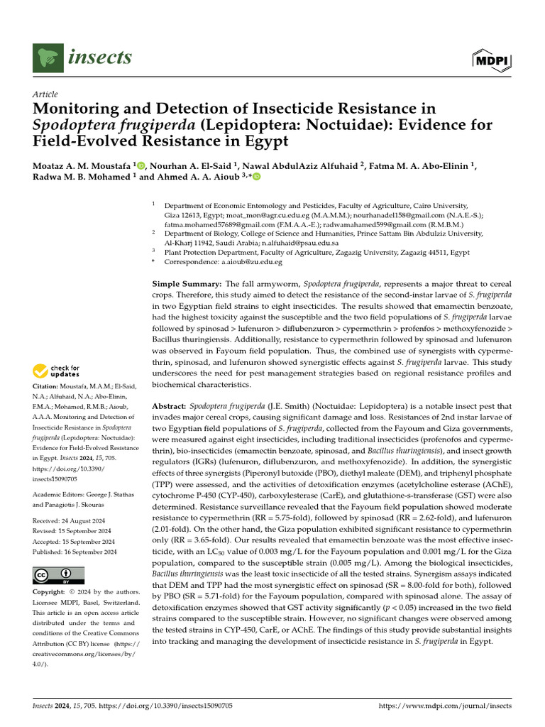 Monitoring and Detection of Insecticide Resistancer in Spodoptera Frujiperda Evidence Field ...