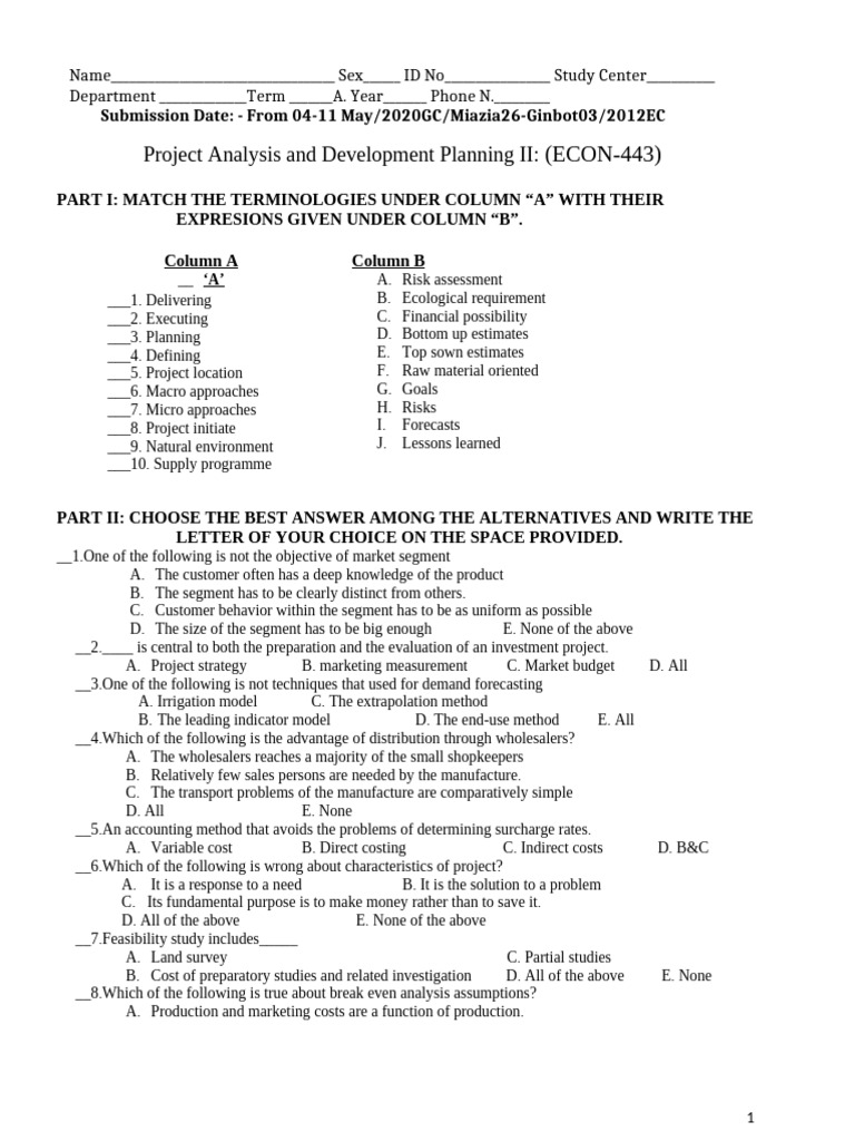 Project Analysis & Development Planning II | PDF | Marketing | Market ...