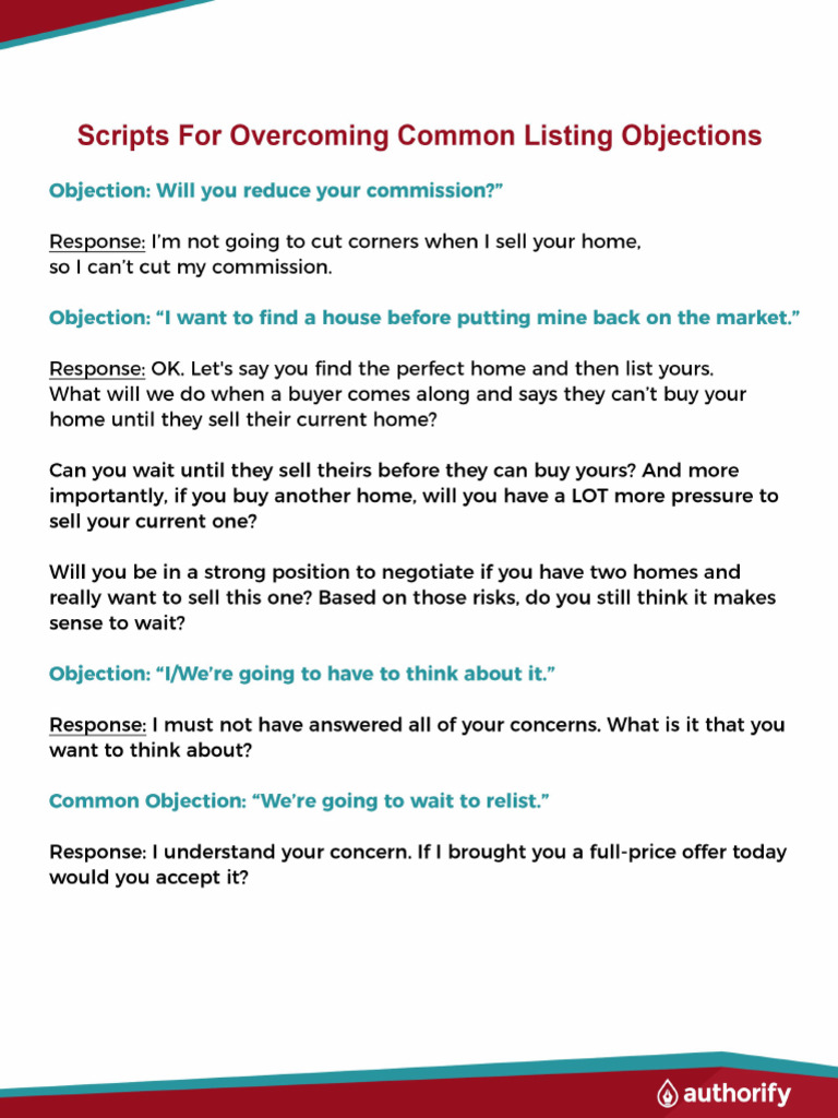 Overcoming Listing Objections | PDF