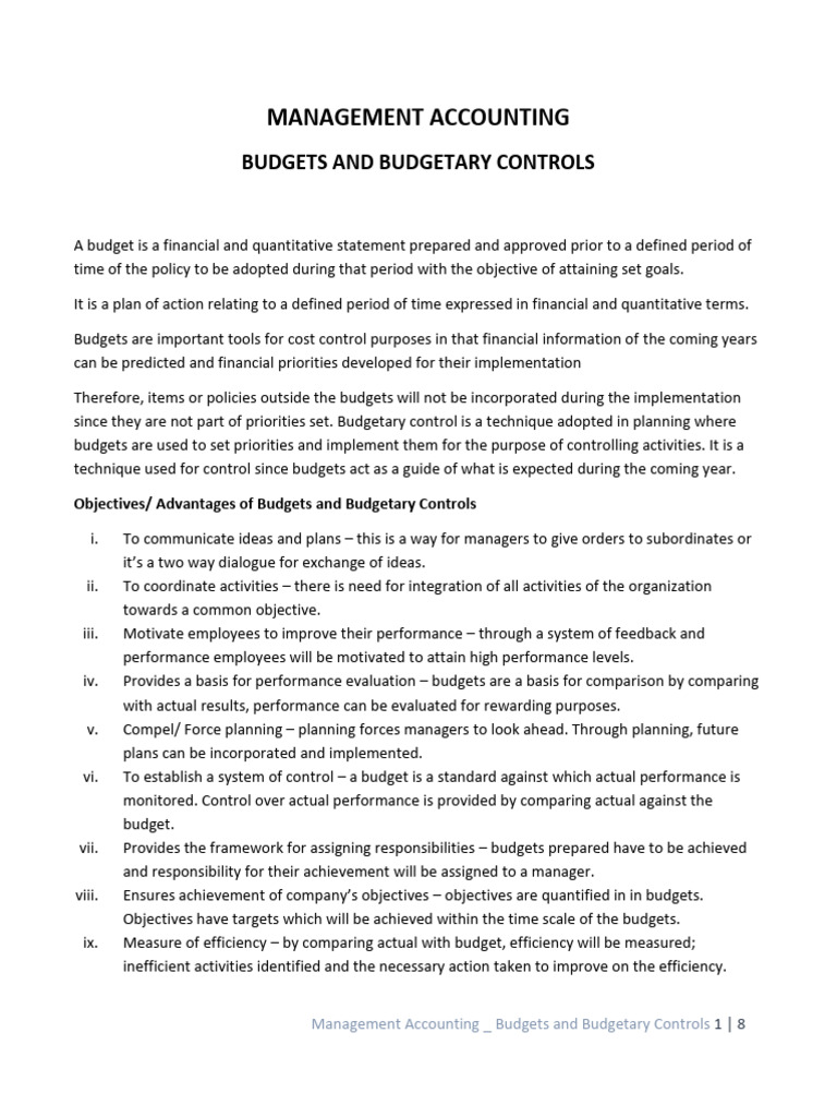 Management - Accounting Budgets and Budgetary Controls | PDF | Budget ...