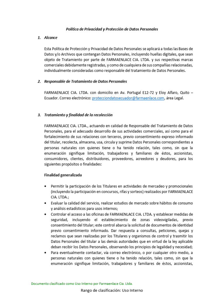 Politica de Privacidad y Proteccion de Datos Personales Rev 5.0 CISO Final | PDF | Agencia ...