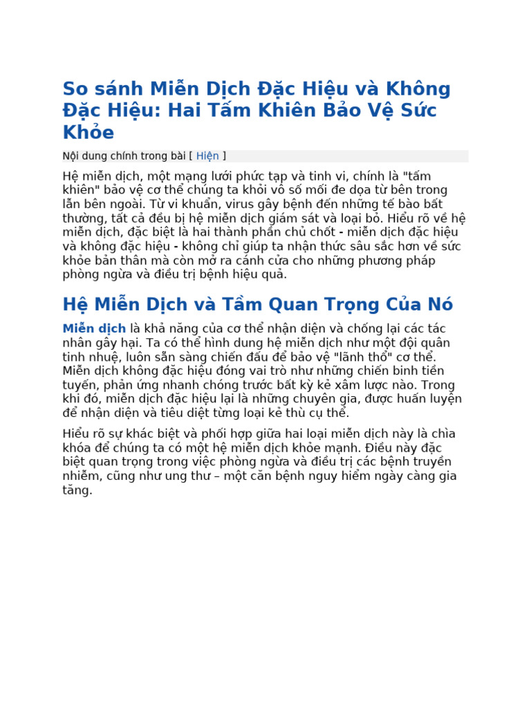 So sánh Miễn Dịch Đặc Hiệu và Không Đặc Hiệu | PDF