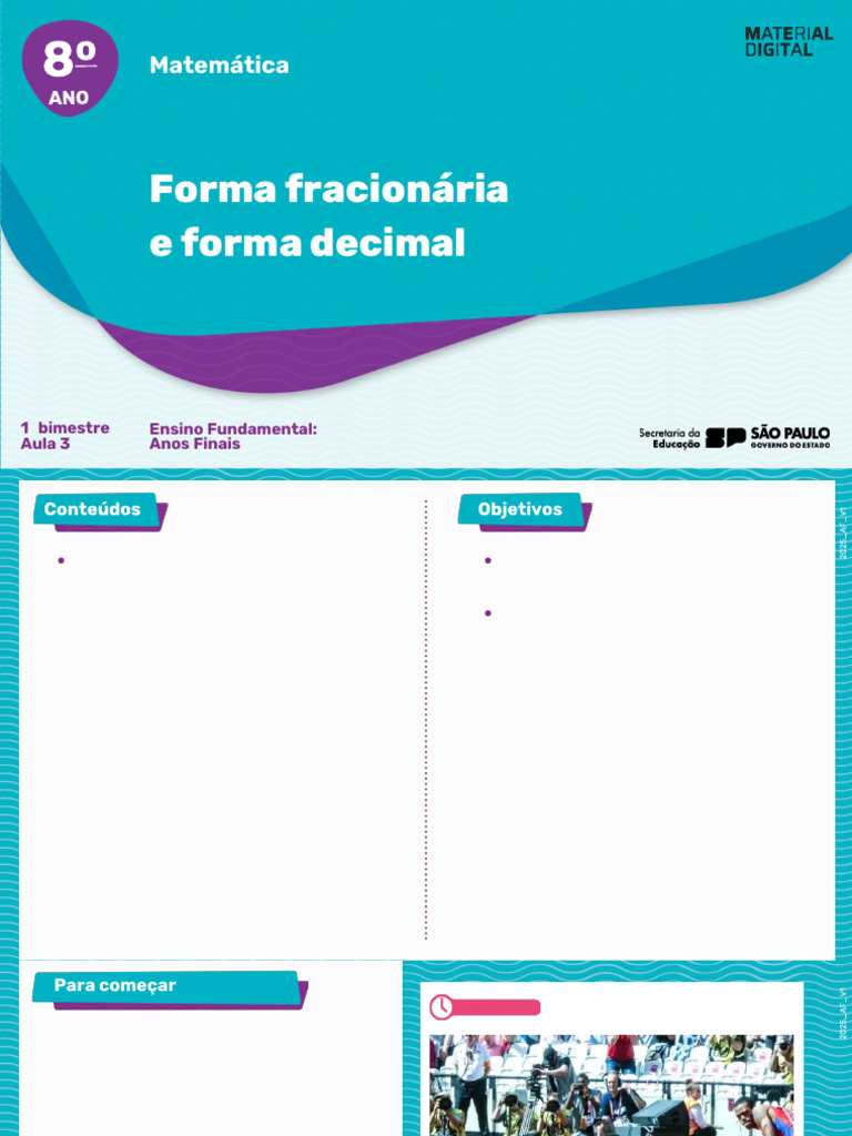 8º Ano - Aula 3 Forma fracionária e forma decimal | PDF | Número ...