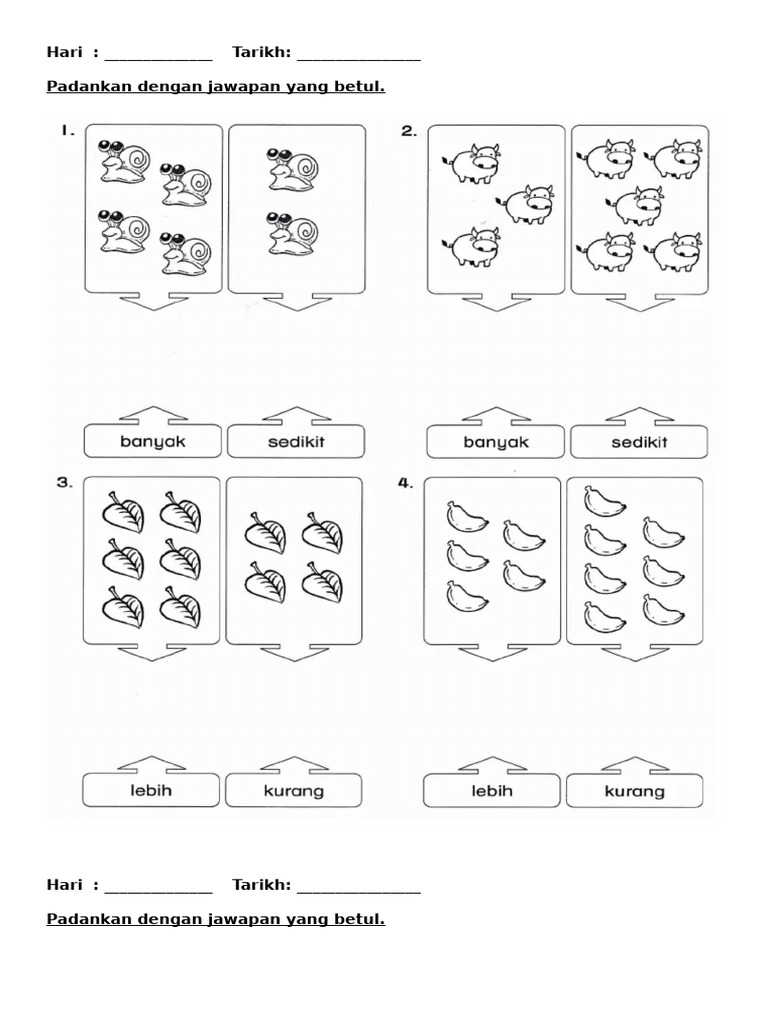 Matematik Tahun 1 Banyak Sedikit Lebih Kurang | PDF