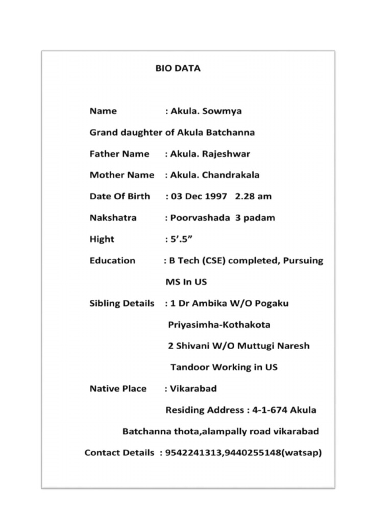 Bio Data | PDF