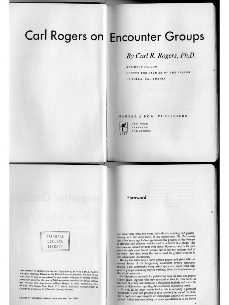 Carl R. Rogers - Carl Rogers On Encounter Groups (1970, Harper & Row ...