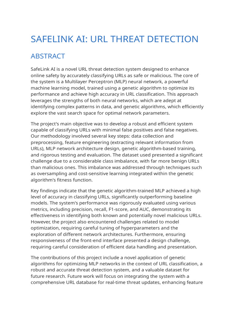 SafeLink AI - URL Threat Detection | PDF | Receiver Operating ...