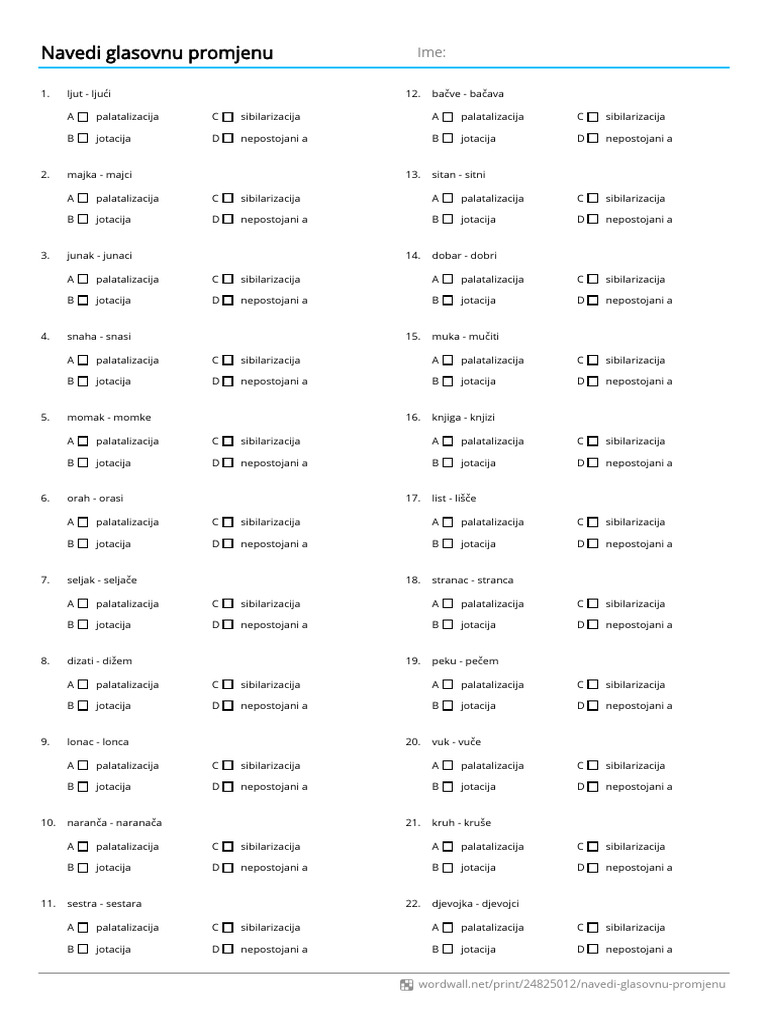 Glasovne Promjene Test Ispit 7 Razred | PDF