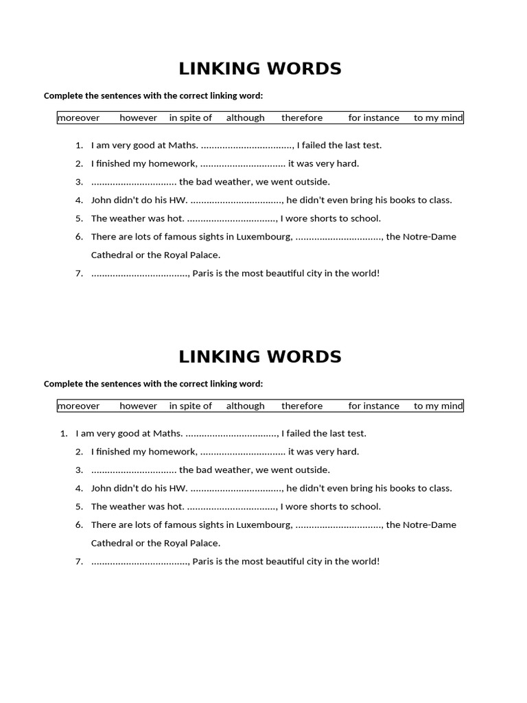 Linking Words Exercise for Sentence Completion | PDF