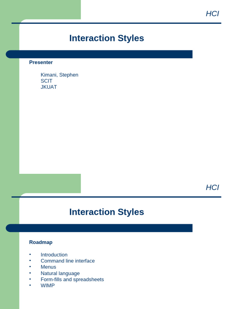 Understanding HCI Interaction Styles | PDF | Menu (Computing) | Graphical User Interfaces