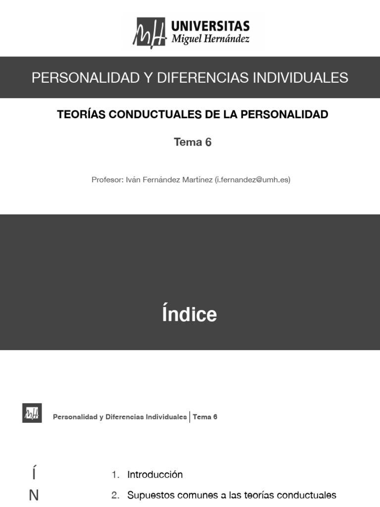 Teorías Conductuales de la Personalidad | PDF | Condicionamiento ...