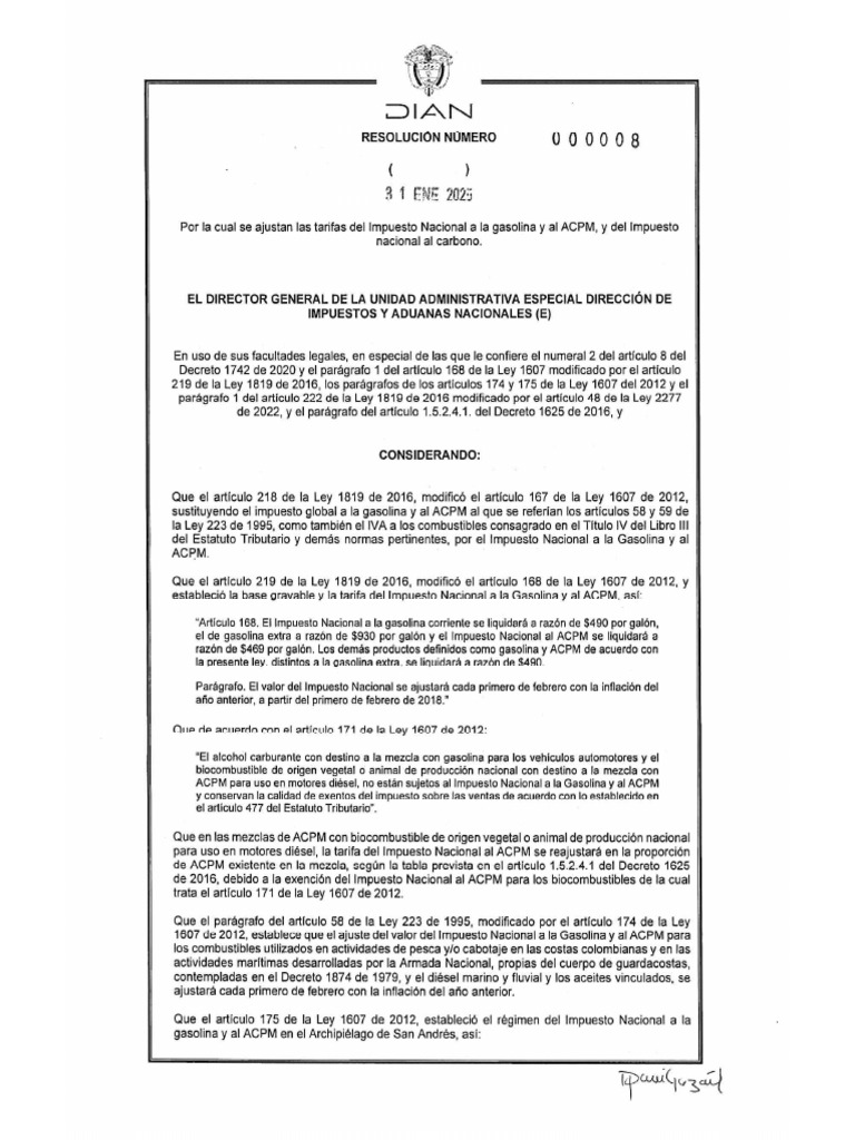 Resolución 000008 de 31-01-2025 Sobretasa | PDF