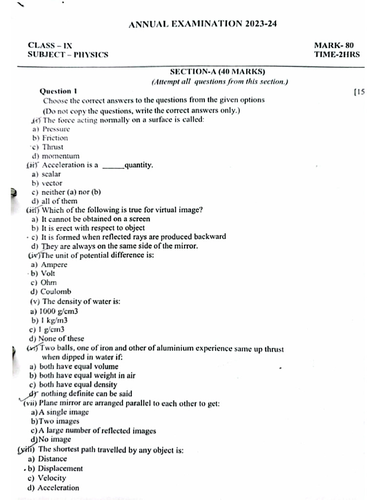 Physics Annual Paper 2023-24 | PDF