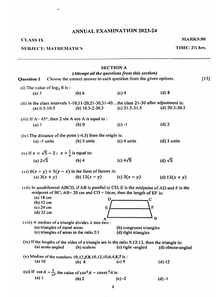 Maths Annual Paper 2023-24 | PDF