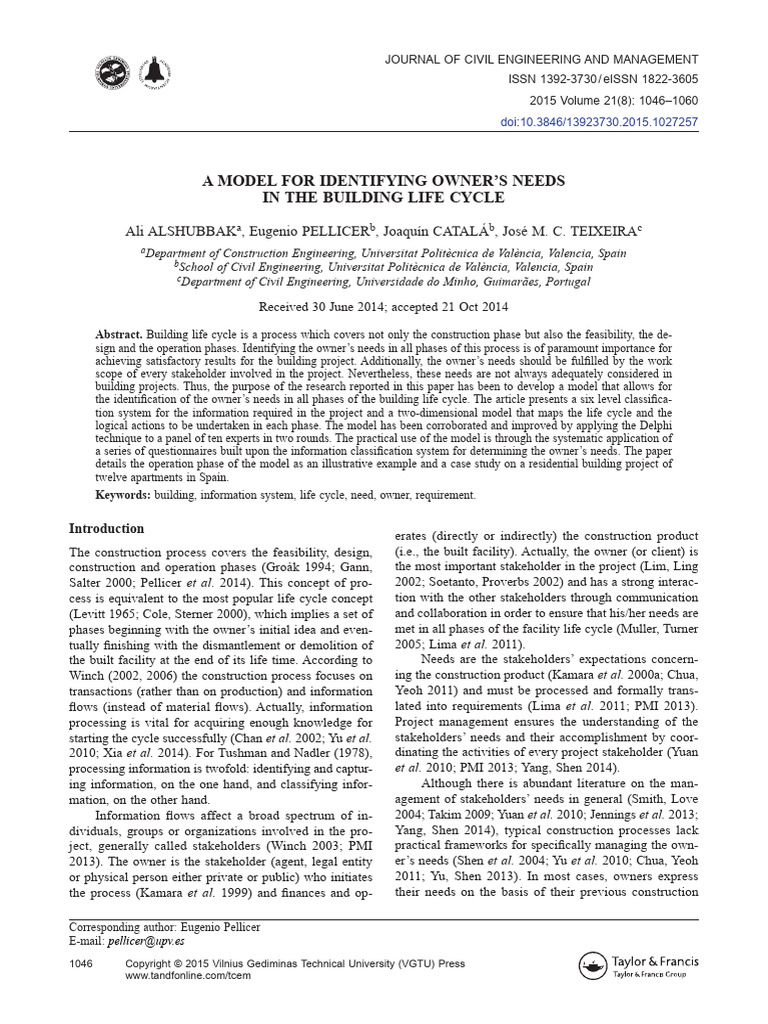 Model For Identifying Owner's Needs | PDF | Cronbach's Alpha | Life ...