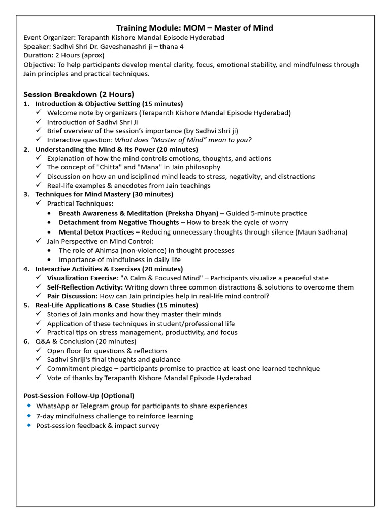 Master of Mind Program Format | PDF | Mindfulness | Mind