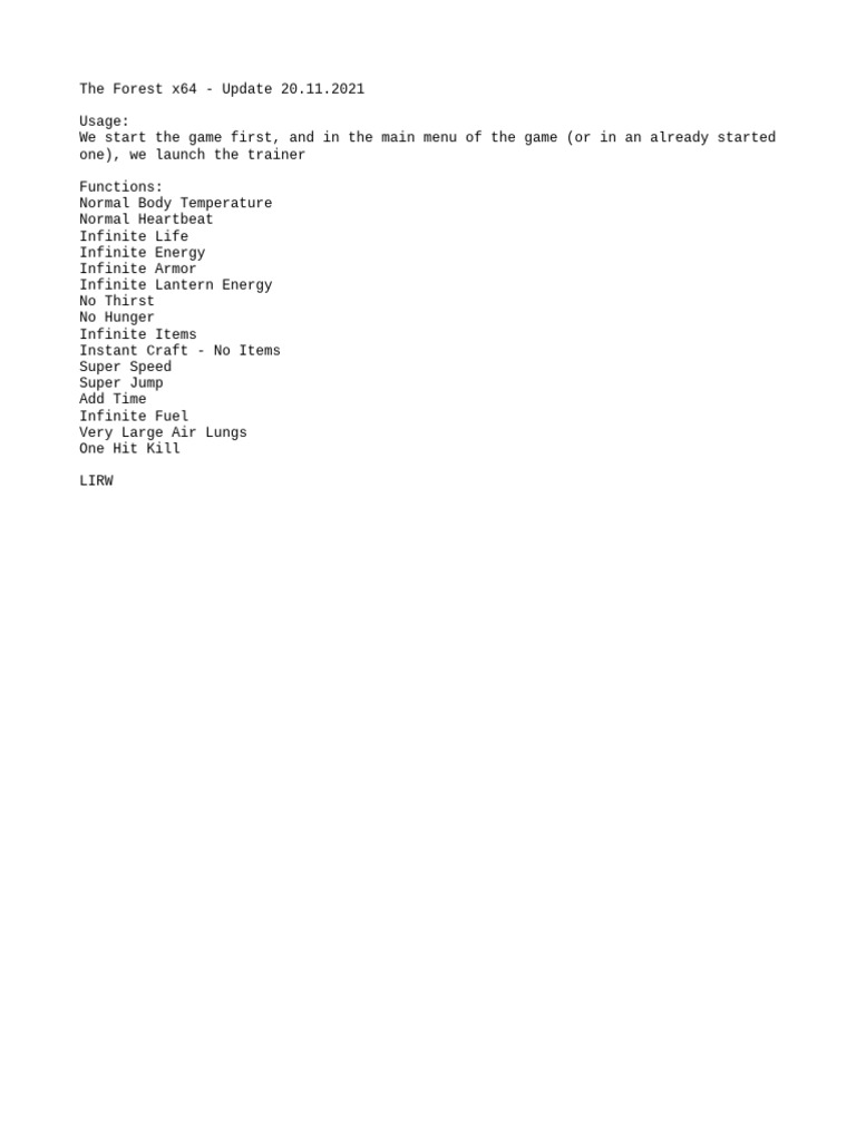 The Forest Trainer Features Update Pdf