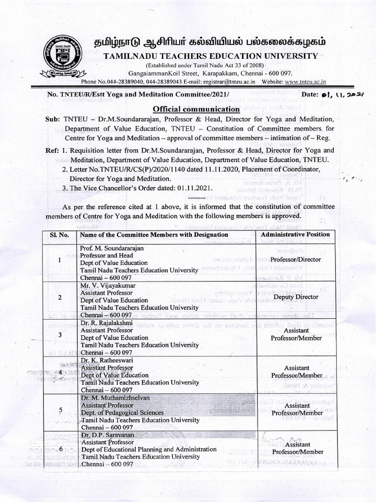 Yoga and Meditation Committee | PDF