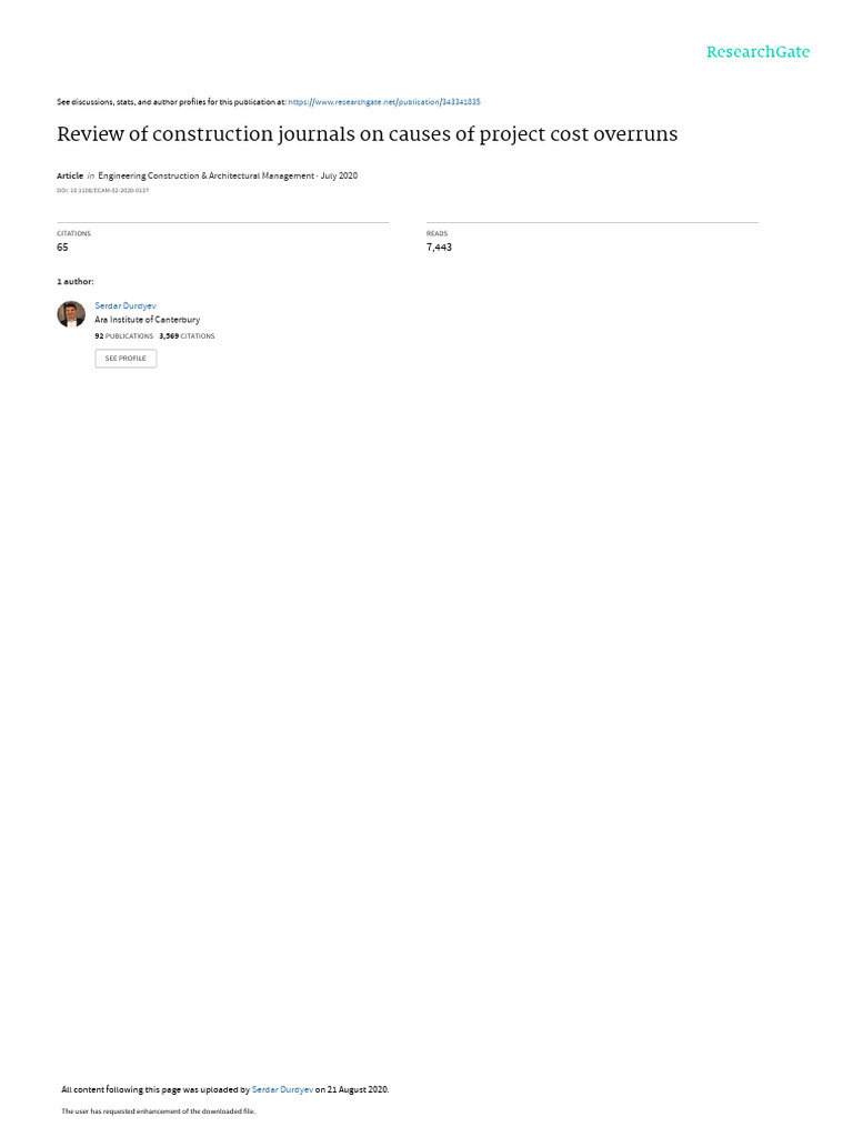 Review of construction journals on causes of project cost overruns ...