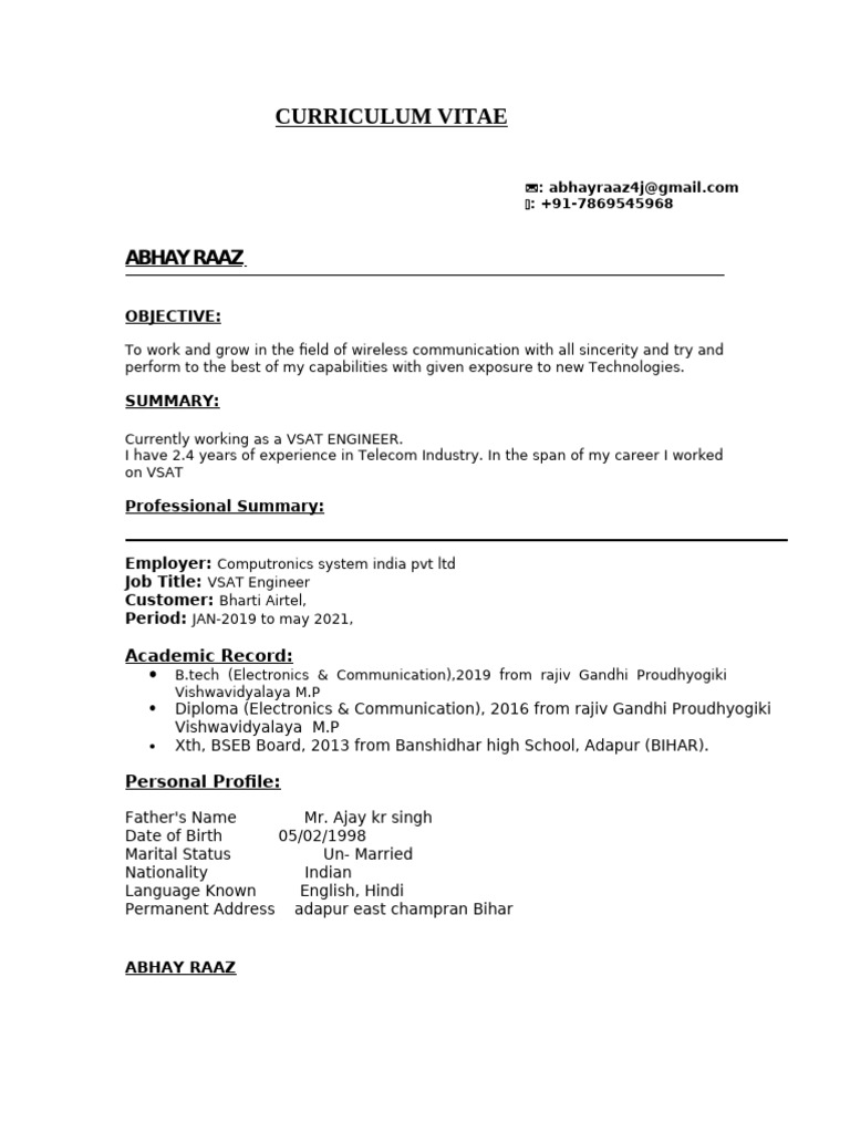 Abhay Raaz CV | PDF