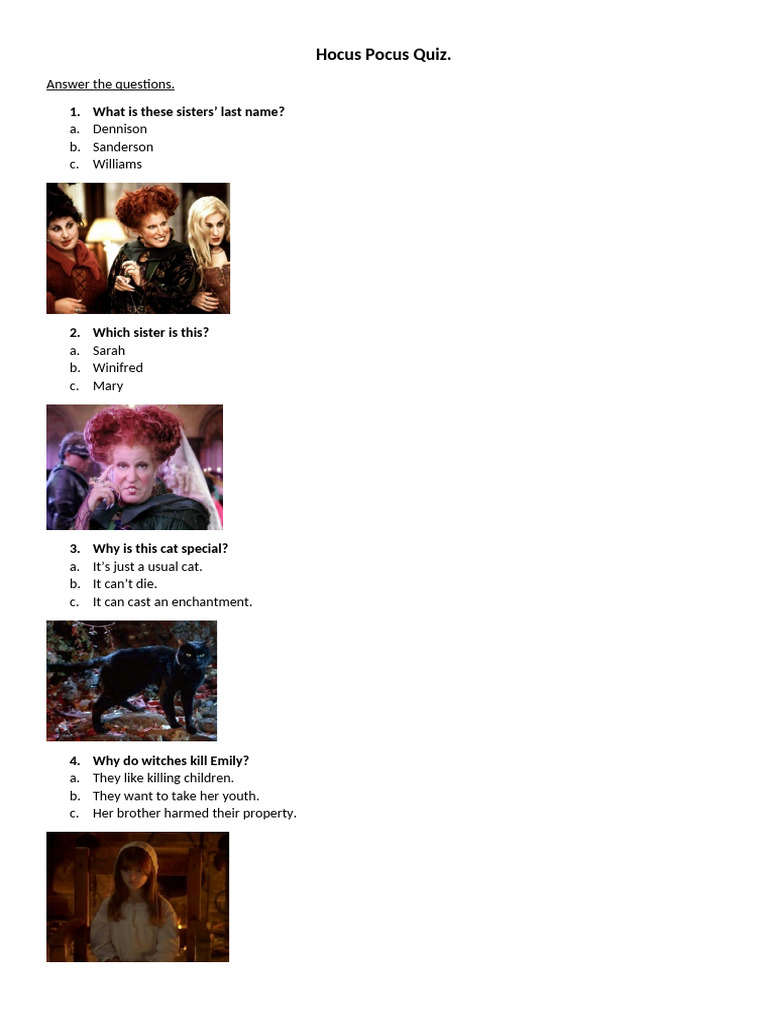 Hocus Pocus Trivia Quiz | PDF