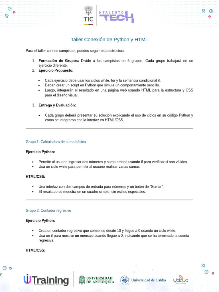 Taller Conexión Python y HTML | PDF | Python (lenguaje de programación ...