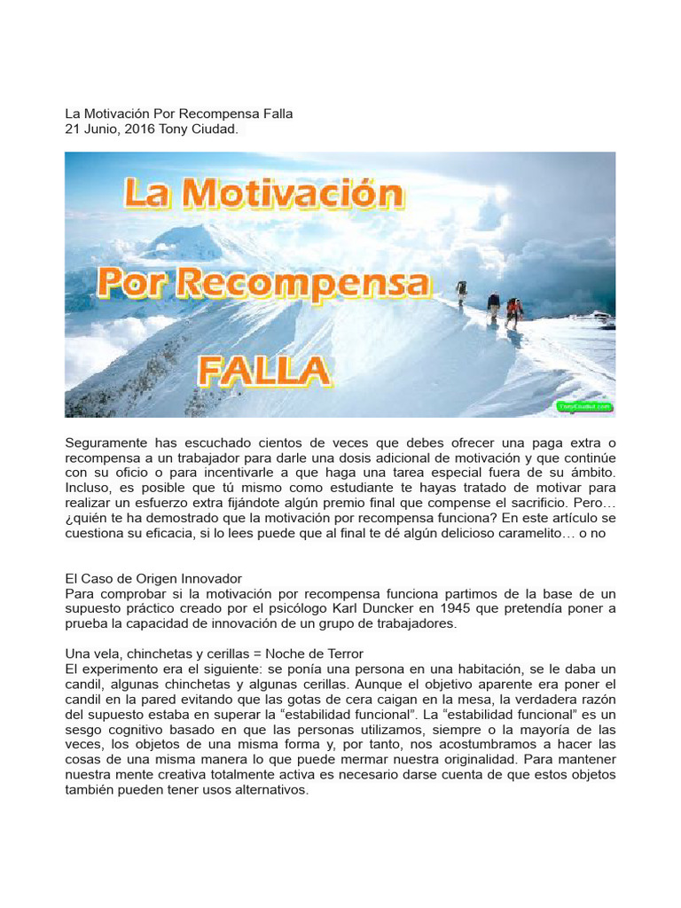 Efectos Negativos de la Recompensa en la Motivación | PDF | Motivación ...
