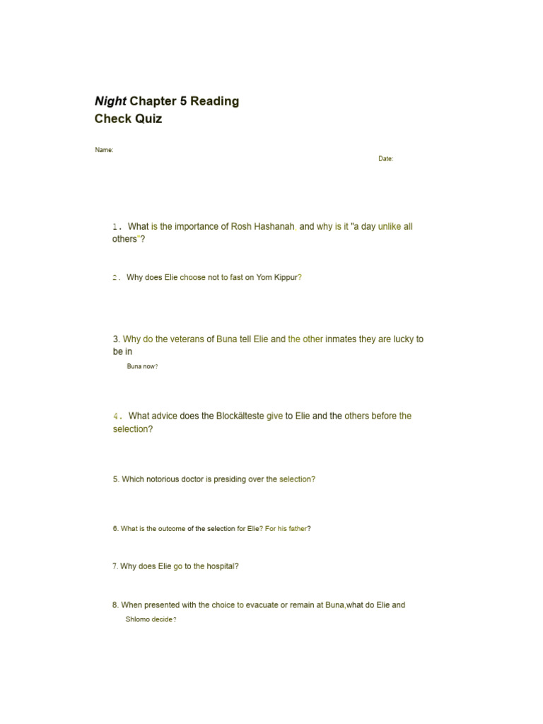 Night Chapter 5 Quiz and Analysis | PDF