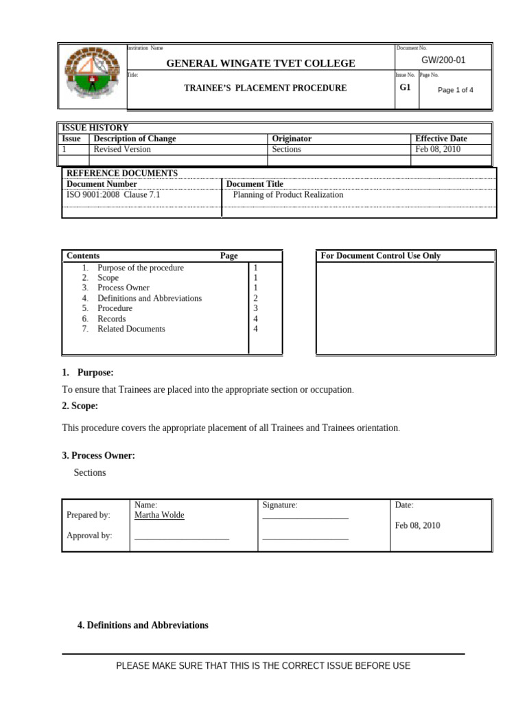 Trainee Placement Procedure Guide | PDF | Vocational Education