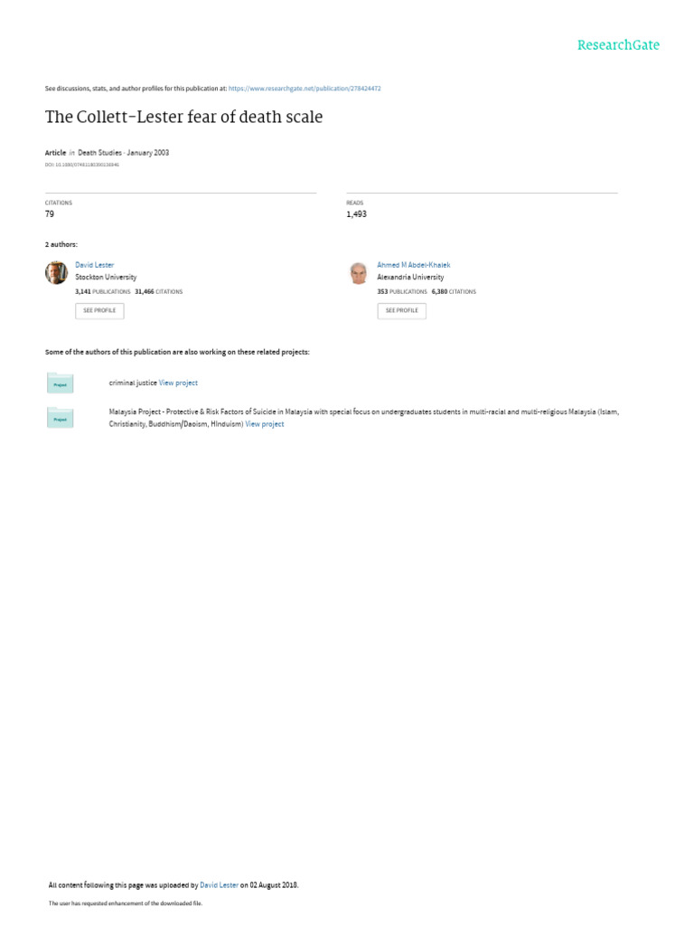 Fear of Death Scale | PDF