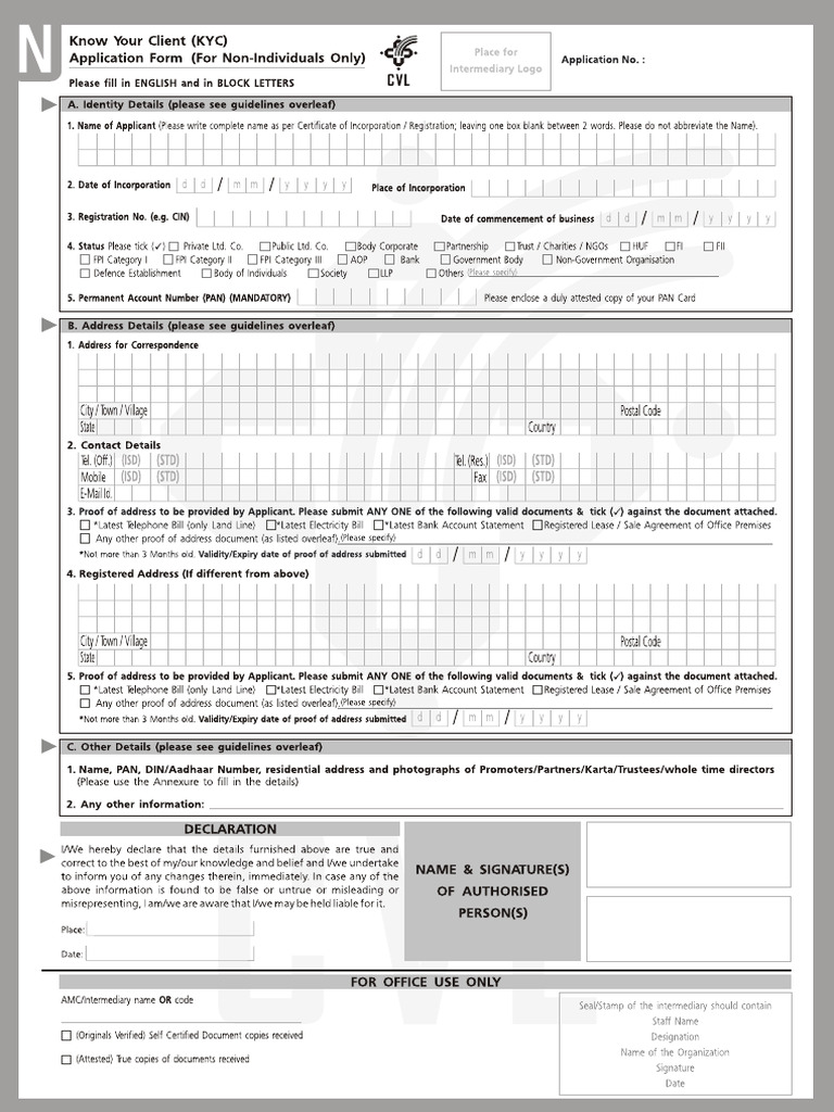 KYC Form for Non-Individuals | PDF