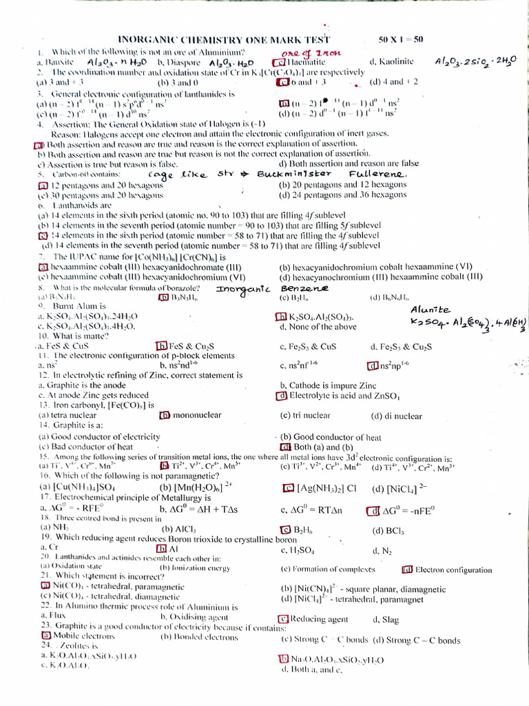 12th STD Chemistry 150 Inside One Marks | PDF