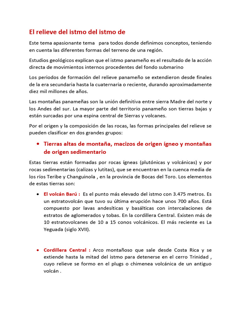Relieve del Istmo Panameño | PDF | Clima | Panamá