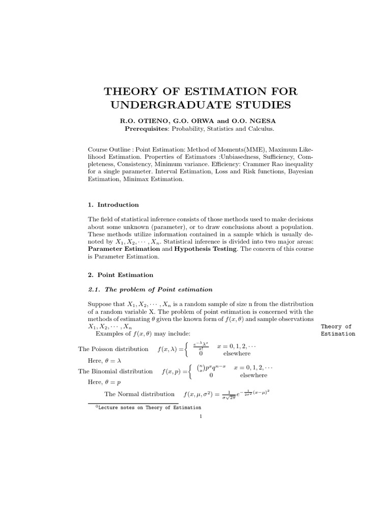 Theory Of Estimation Notes Pdf Bias Of An Estimator Estimator