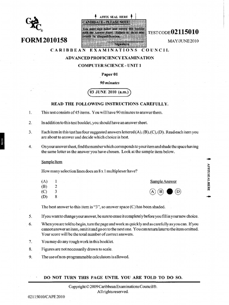CompSci U1 P1 2010 | PDF