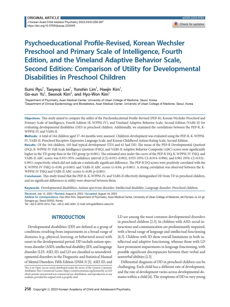 jkacap-34-4-258 | PDF | Autism | Wechsler Adult Intelligence Scale